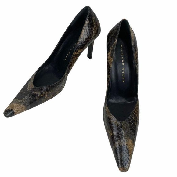 Richard Tyler | Shoes | Richard Tyler Leather Snake Print Pumps Heels 9 ...